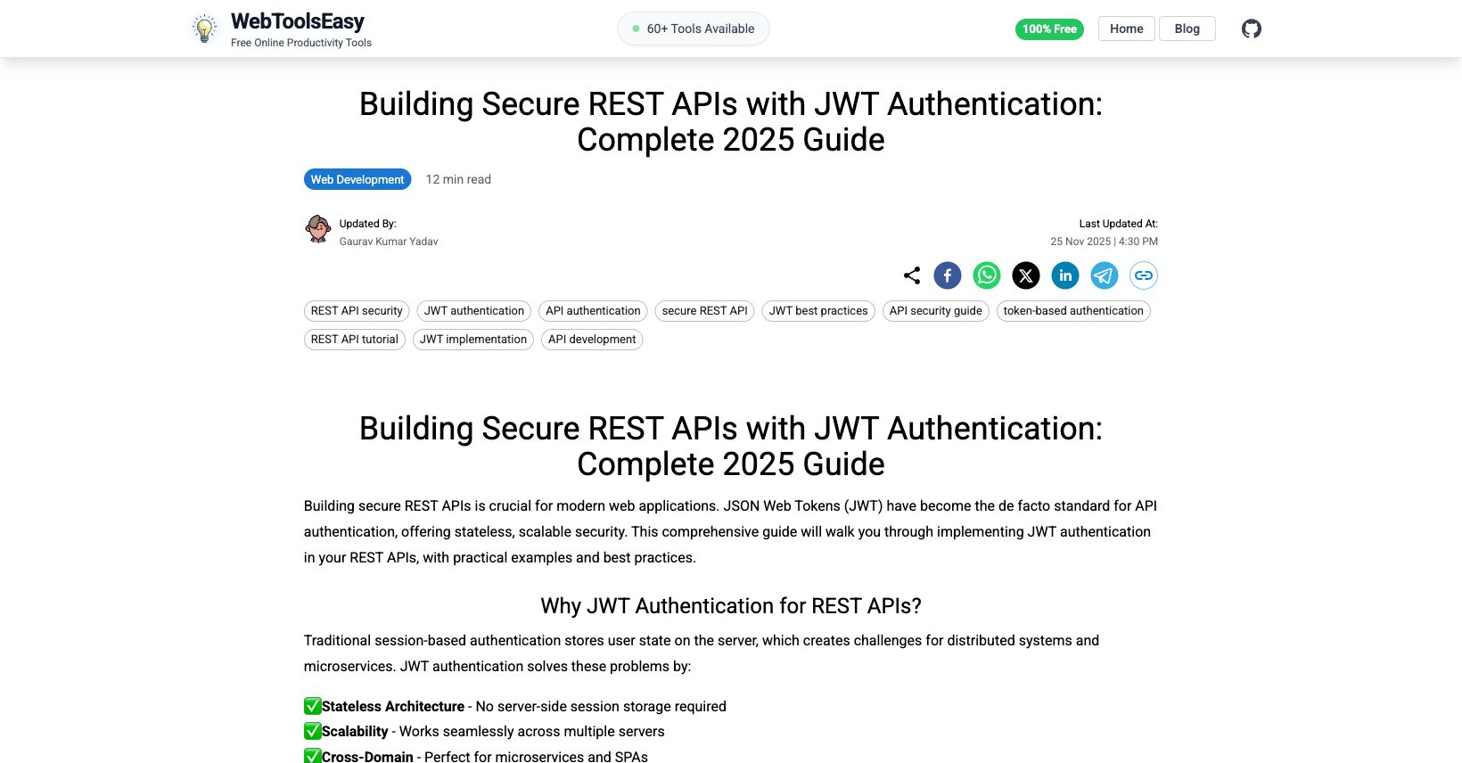 Building Secure REST APIs with JWT Authentication: Complete 2025 Guide