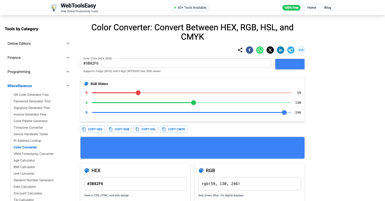 Color Converter - HEX RGB HSL CMYK Converter Online