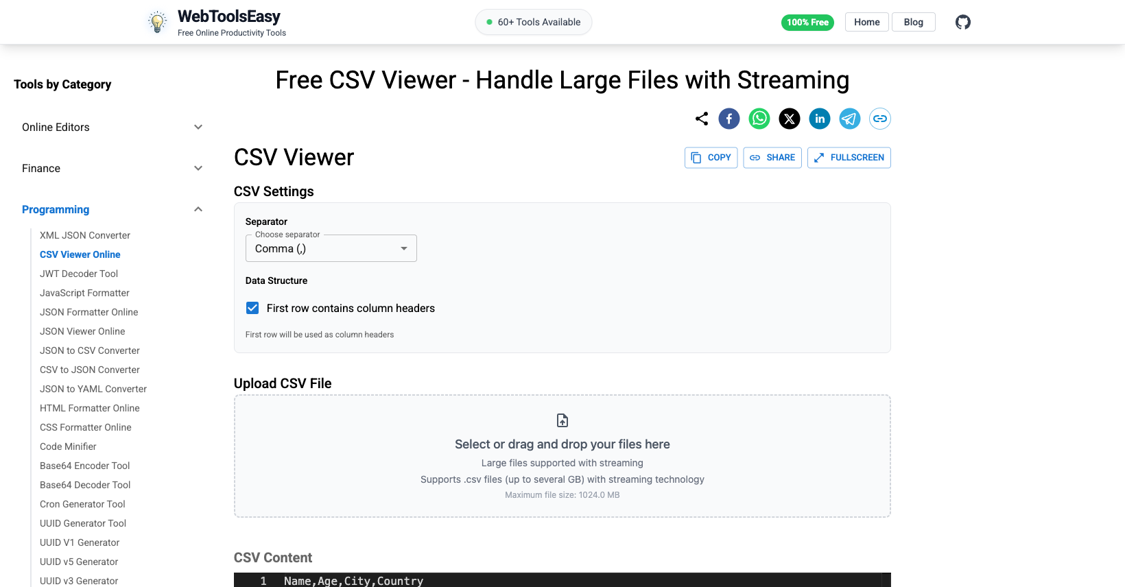 CSV Viewer Online - Handle Large Files with Streaming