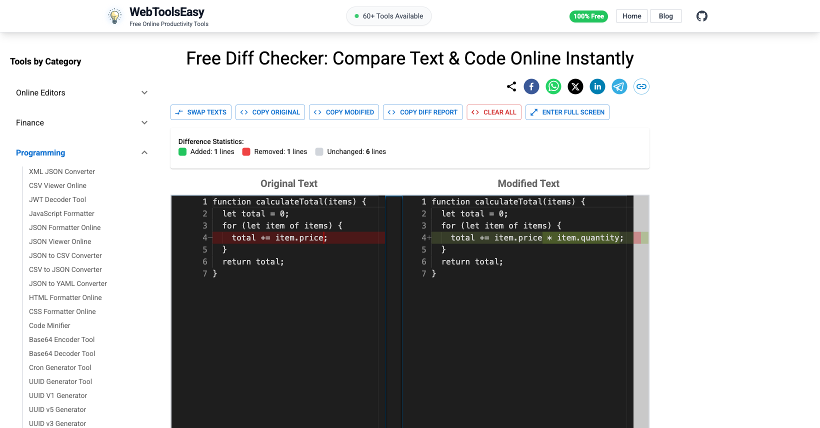Diff Checker - Compare Text & Code Differences Online