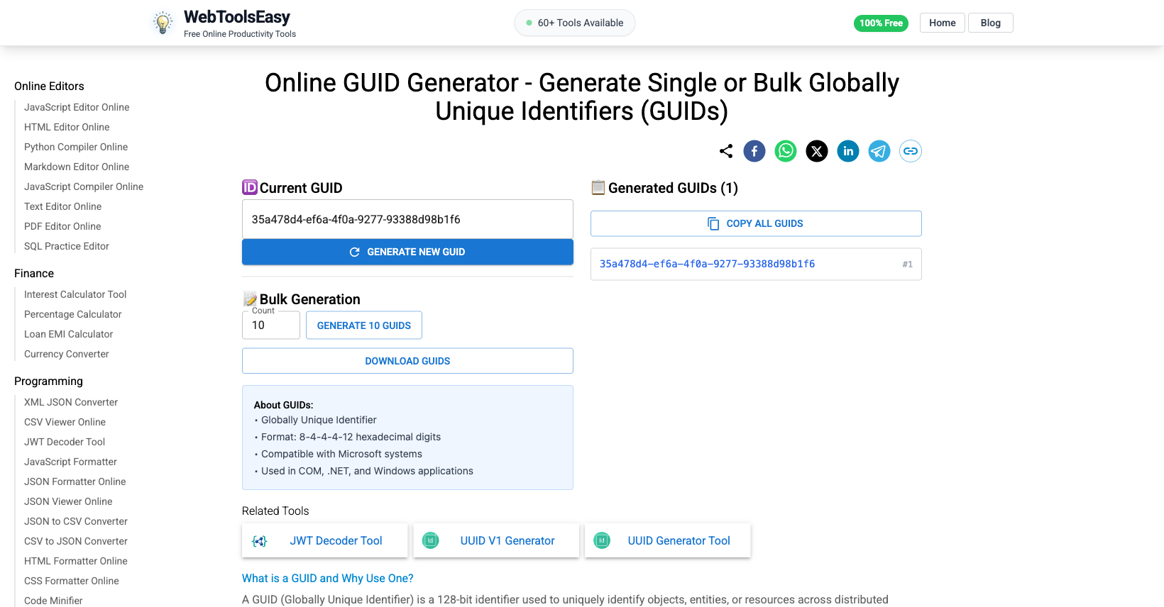 GUID Generator Online - Generate Single or Bulk GUIDs