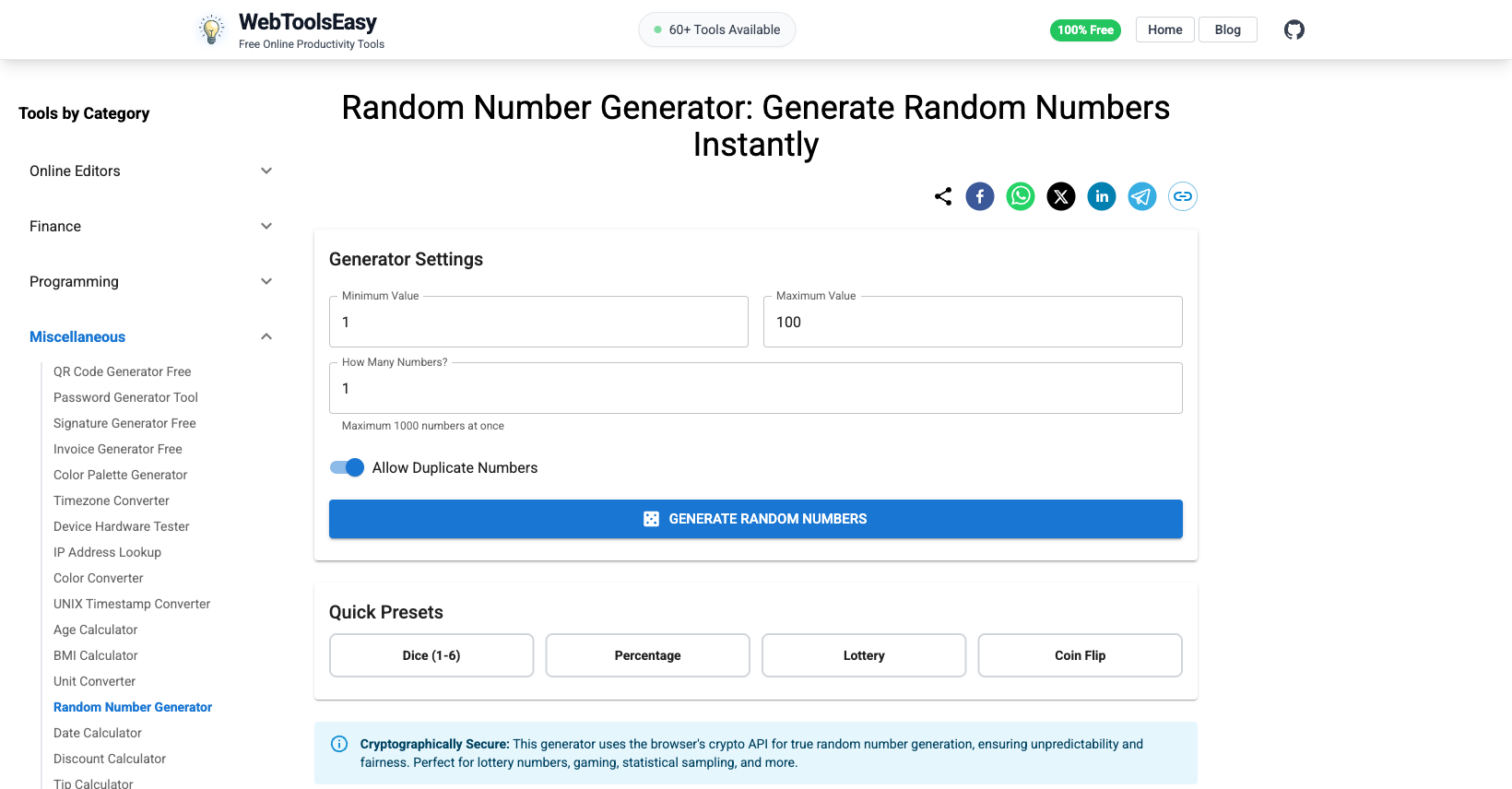 Random Number Generator - Generate Random Numbers