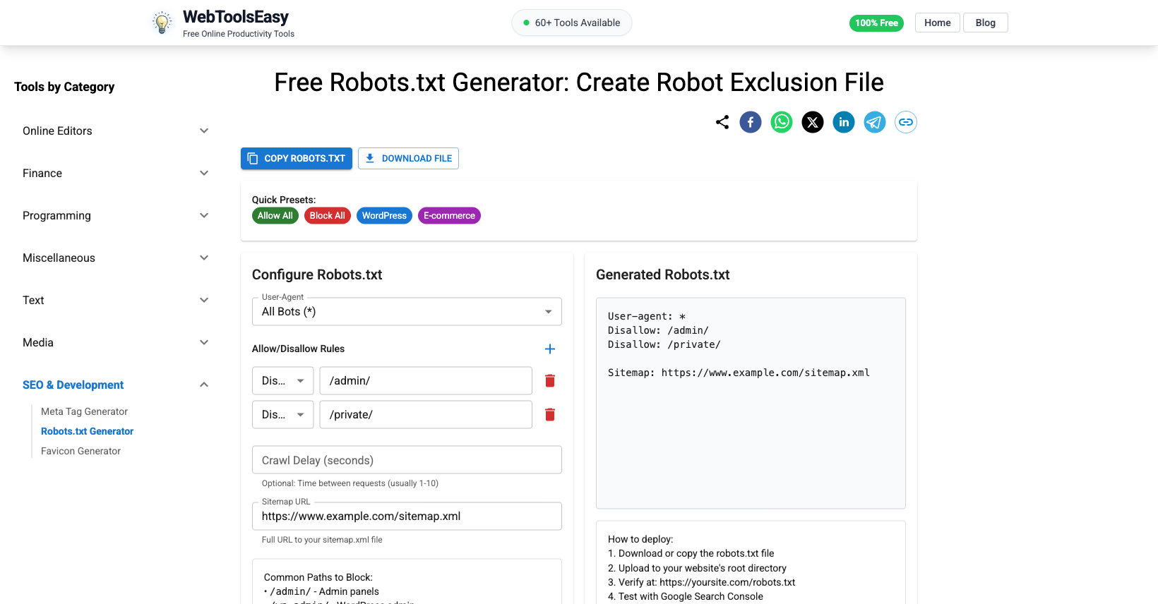 Free Robots.txt Generator - Private & Offline